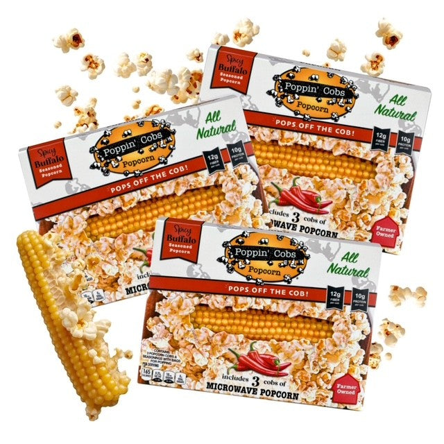 Poppin' Cobs Popcorn – Spicy Buffalo Three 3-Packs (9 COUNT) – Poppin Cobs